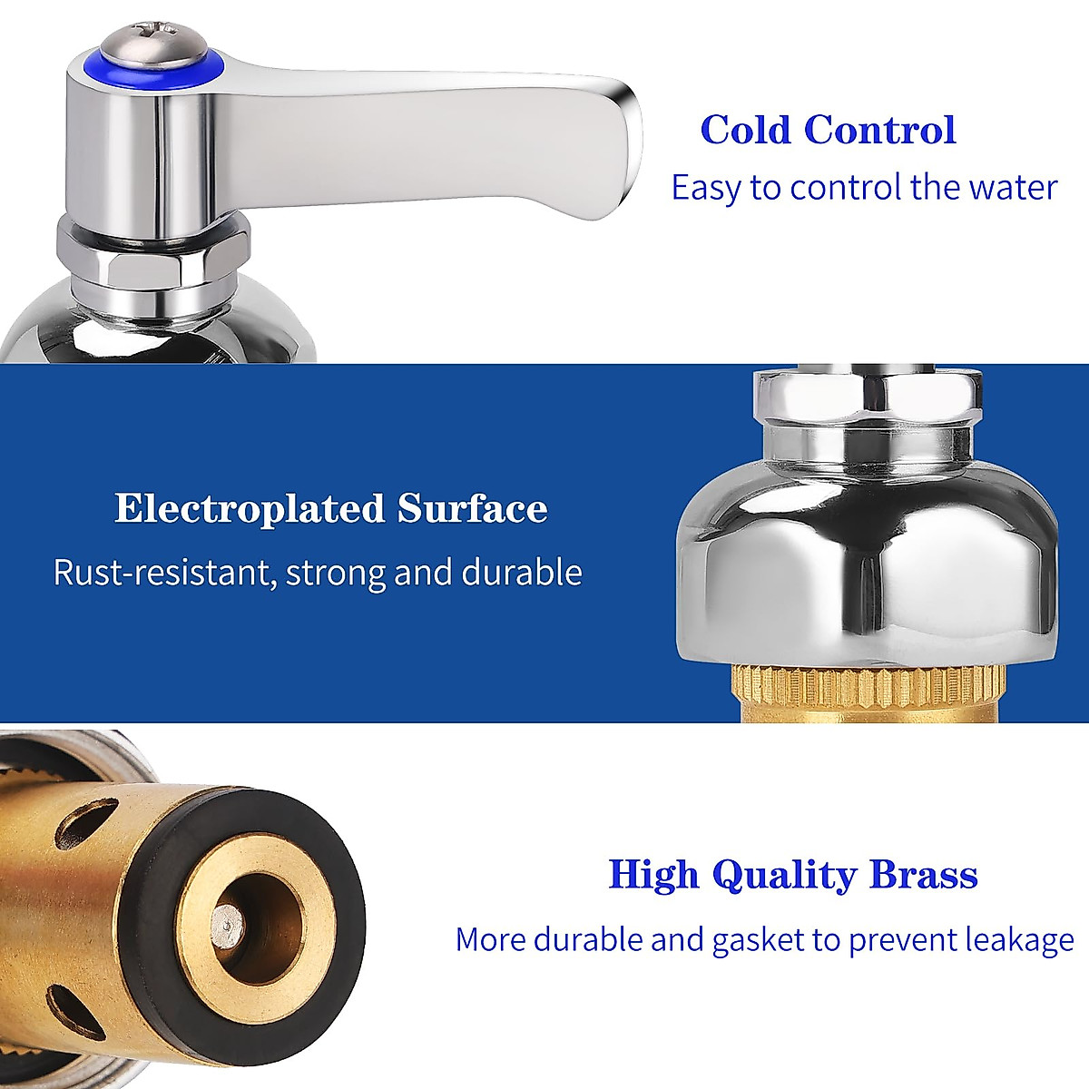 KANONEY Cold Handle Stem 002713-40 Assembly Fit for T&S Brass Faucet Blue Side Control Spindle Assembly for Eterna Valve Replacement Parts