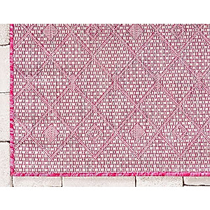 Unique Loom Outdoor Trellis Collection Area Rug - Tribal Trellis (4' 1" x 6' 1" Rectangle, Fuschia/ Gray)