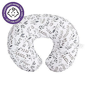 Boppy Original Support Nursing Pillow, Gray Taupe Leaves, Ergonomic Breastfeeding, Bottle Feeding, and Bonding, Firm Hypoallergenic Fiber Fill, Removable Cover, Machine Washable