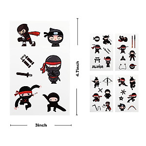 24 Sheets Ninja Temporary Tattoos, Ninja Warrior Birthday Decorations Party Favors