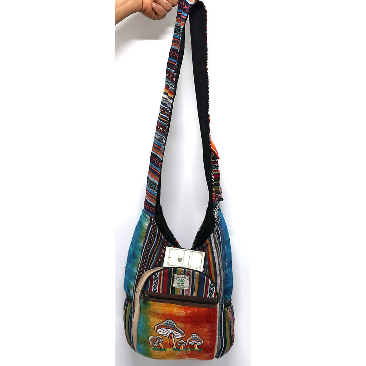 Himalaya Handmade Unique Design Mushroom Hand Embroidery crossbody bag Hippie Festival Travel 100% Hemp FAIR TRADE | Handmade with Love