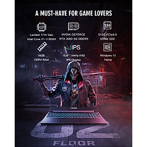 Hasee Z8 (15.6'', i7-11800H, RTX3060), Gaming Laptop, i7-11800H 4.6GHz, 16G DDR4 RAM, 512G NVMe PCIe4.0 SSD, RTX3060 6G GDDR6, 15.6'' 144Hz 1920x1080 FHD IPS Display, RGB KB, WF, BT, Win11, Ore Black