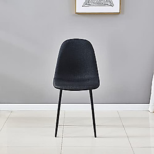IDS Home Dining Chairs Set of 4, Mid Century Modern Fabric Side Chairs, Upholstered Armless Curved Back with Metal Legs, Chic Kitchen Decor/Living Room Furniture Accent (Black)