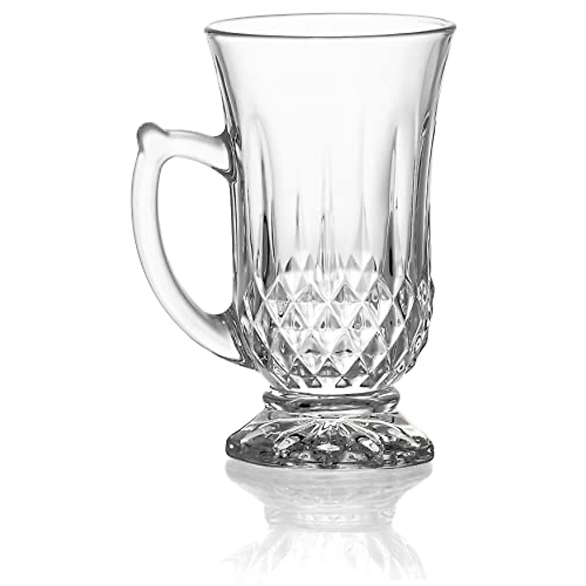 Red Co. 6-Pack Classic Clear Cut Glass 4.5 Oz Footed Turkish Tea Cups with Handles, Etched Design