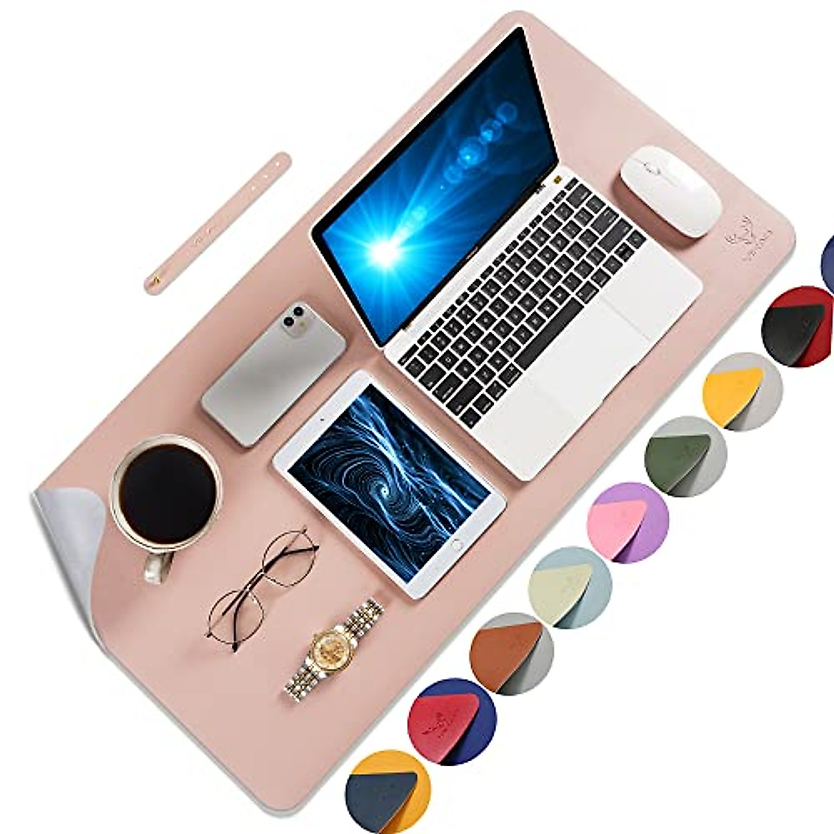 Yikda Dual-Sided Leather Mouse pad Desk mat, PU Leather Desk pad Large Mouse pad, Waterproof Desk Mat for Desktop （31"x15.7" Pink/Silver