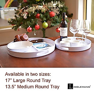LINDLEMANN Serving Tray - Large Round Melamine White - Strong & Sturdy w/Built-in Handles for Easy Handling - Beautiful Gloss Finish, Elegant & Classy, Easter & Mothers' Day Gift (White,13.5 inches)