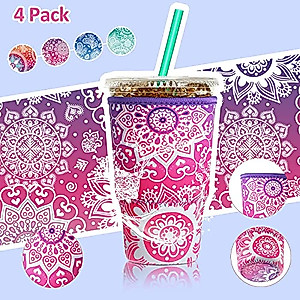 Patelai 4 Pieces Reusable Coffee Sleeve Cup Insulator for Cold Drinks Beverages and Holder for Most Coffee
