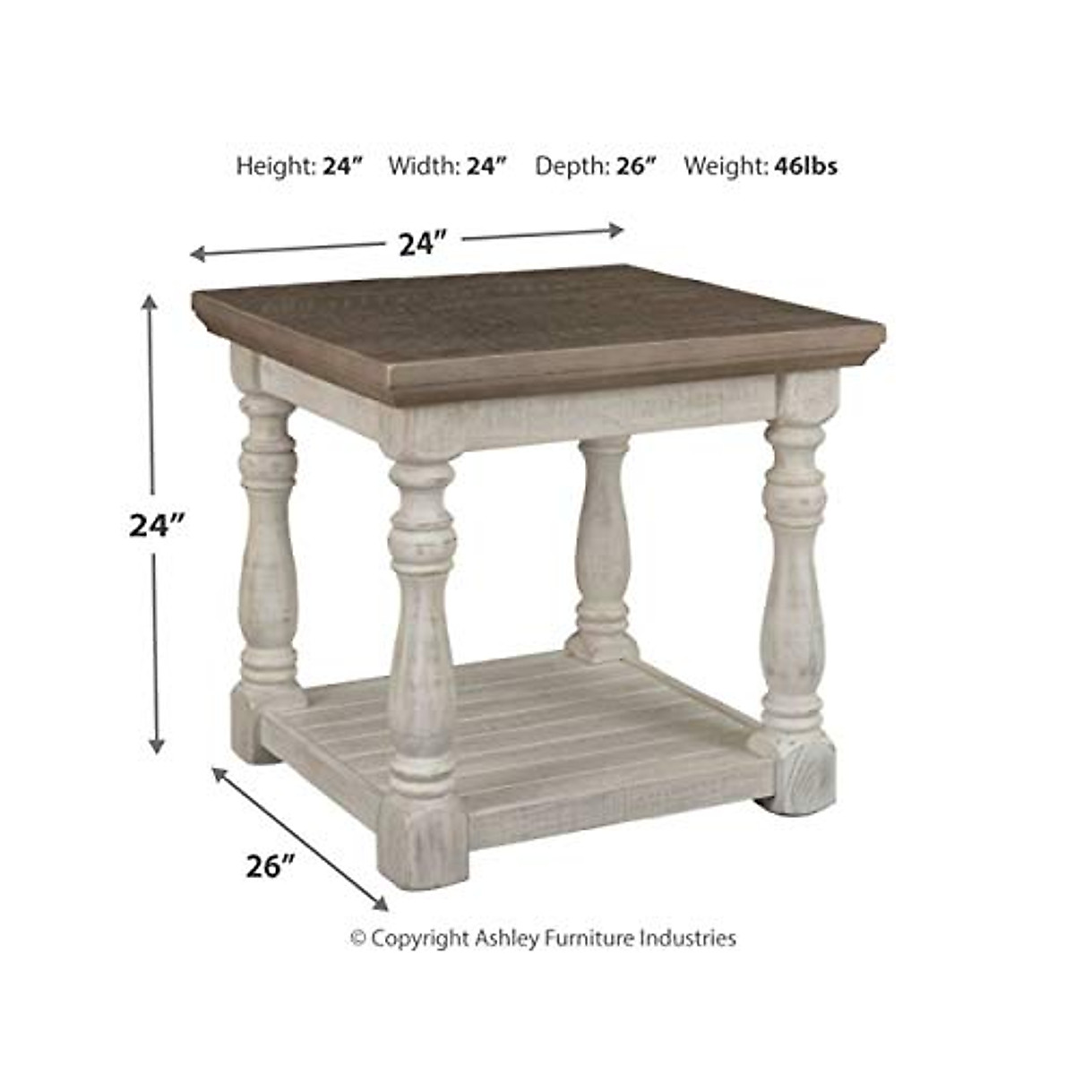 Signature Design by Ashley Havalance Farmhouse Square End Table with Floor Shelf, Vintage Gray & White with Weathered Finish
