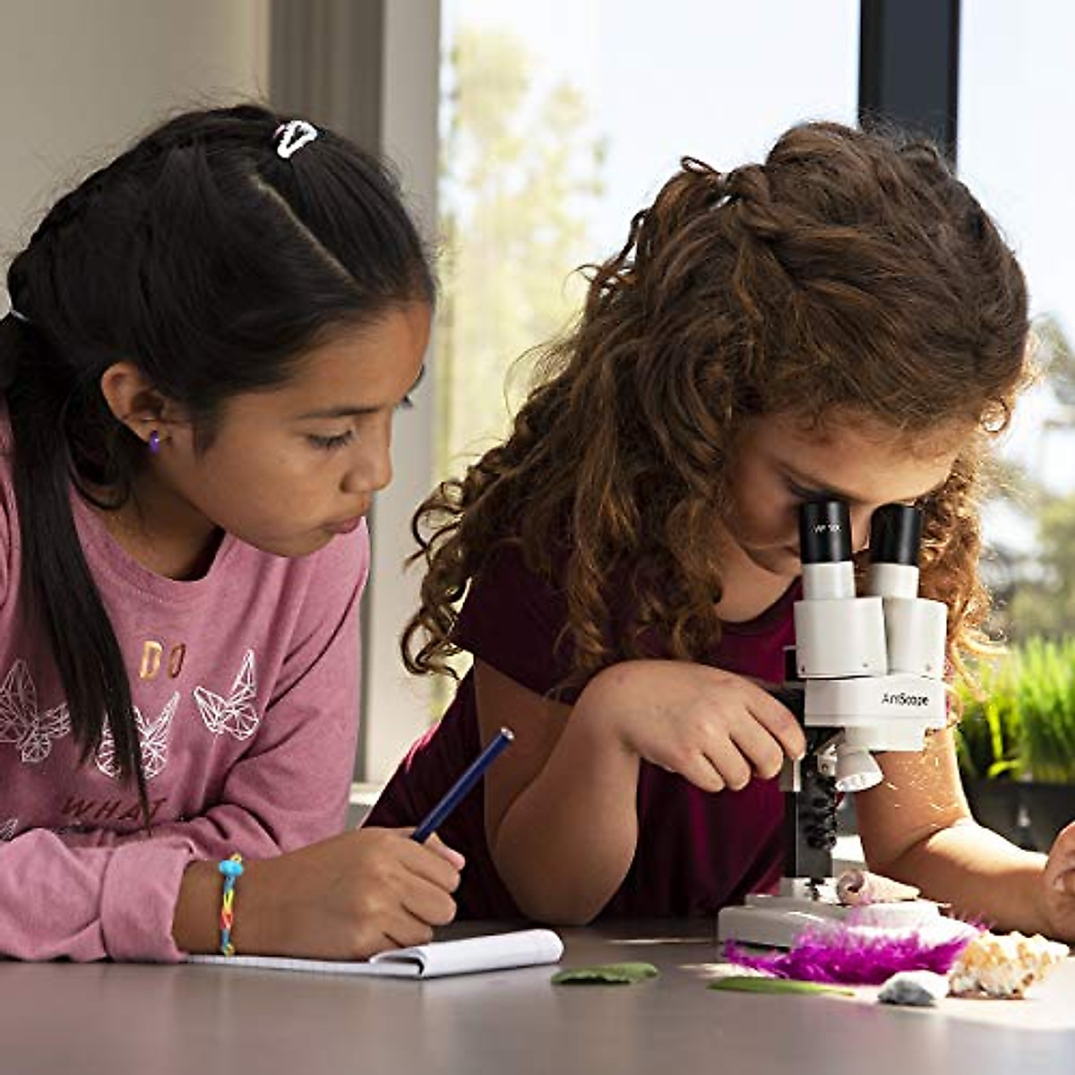 AMSCOPE-Kids SE100Z-LED Portable Binocular Stereo Microscope, WF10X and WF20x Eyepieces, 20X and 40X Magnification, 2X Objective, LED Light Source, Reversible Black/White Stage Plate, Battery-Powered