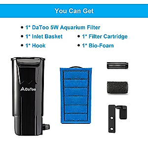 DaToo Aquarium Power Filter in-Tank Ultra Silent Small Fish Tank Filter 5W for Aquarium 3 to 20 Gallon Tank, 1 Yr Warranty