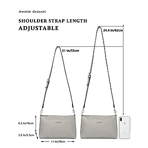 AMELIE GALANTI Small Medium Size Crossbody Bag purse for Women,leather Shoulder handbag with Adjustable Strap (GREY)