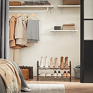 SONGMICS 4-Tier Shoe Rack and 2-Tier Shoe Rack Bundle, Stackable Shoe Rack, Tilting Adjustable Shoe Organizer, for High Heels, Trainers, Entryway, Closets, Bronze ULMR067A01 and ULMR065A01