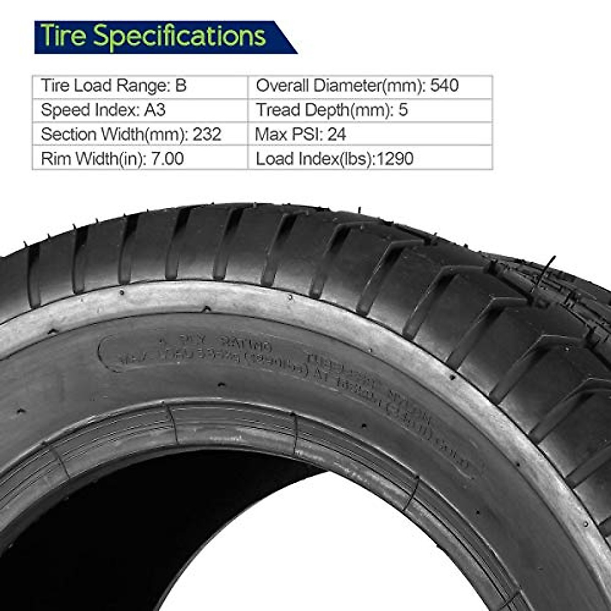 MaxAuto 22X9.50-12 Lawn Mower Tires, 22x9.5-12 Lawn Garden Tractor Tires, 22x9.5x12 Turf Tire, 4PR Tubeless, 1290lbs Capacity, Set of 2