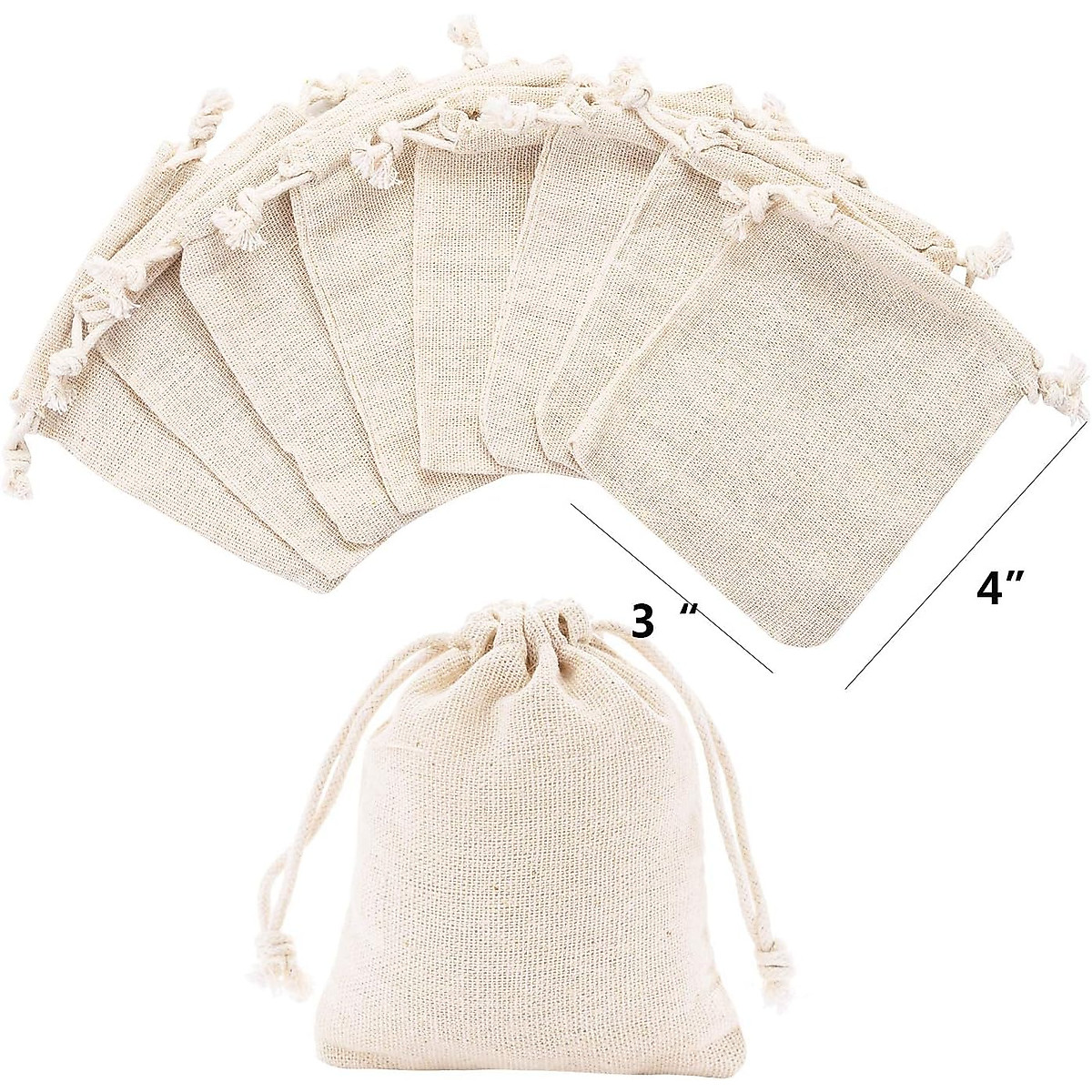 handrong 50pcs Small Cotton Double Drawstring Bags Reusable Muslin Cloth Gift Candy Favor Bag Jewelry Pouches for Wedding DIY Craft Soaps Herbs Tea Spice Bean Sachets Christmas, 3x4 inch