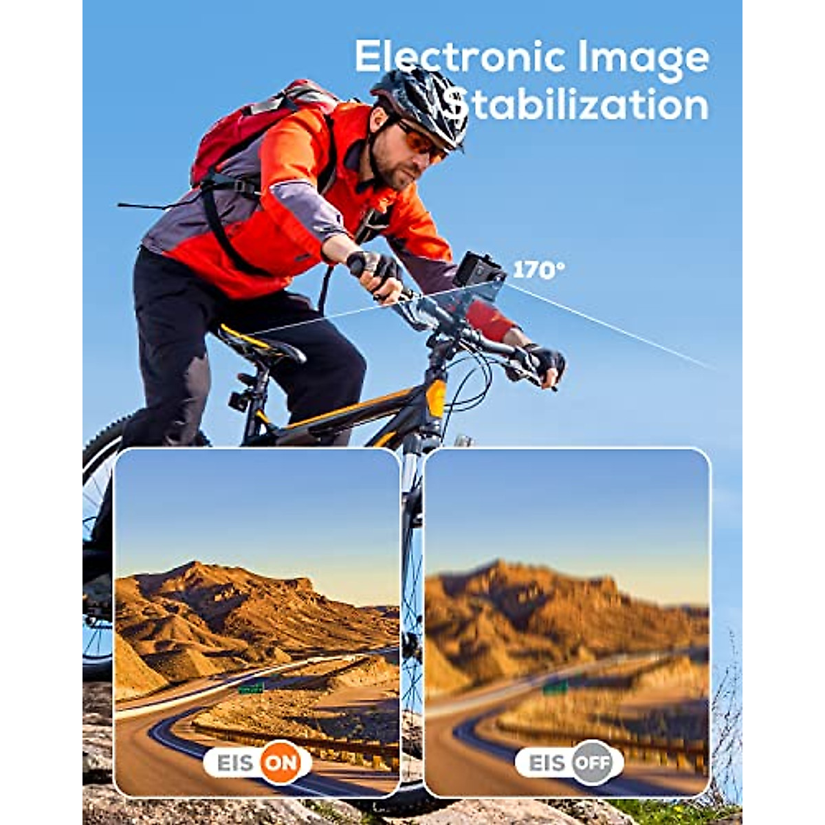 WOLFANG GA100 Action Camera 4K 20MP Waterproof 40M Underwater Camera EIS Stabilization WiFi 170° Wide Angle Helmet Camera (External Microphone, Remote Control, 2 Batteries and Accessory Kit)