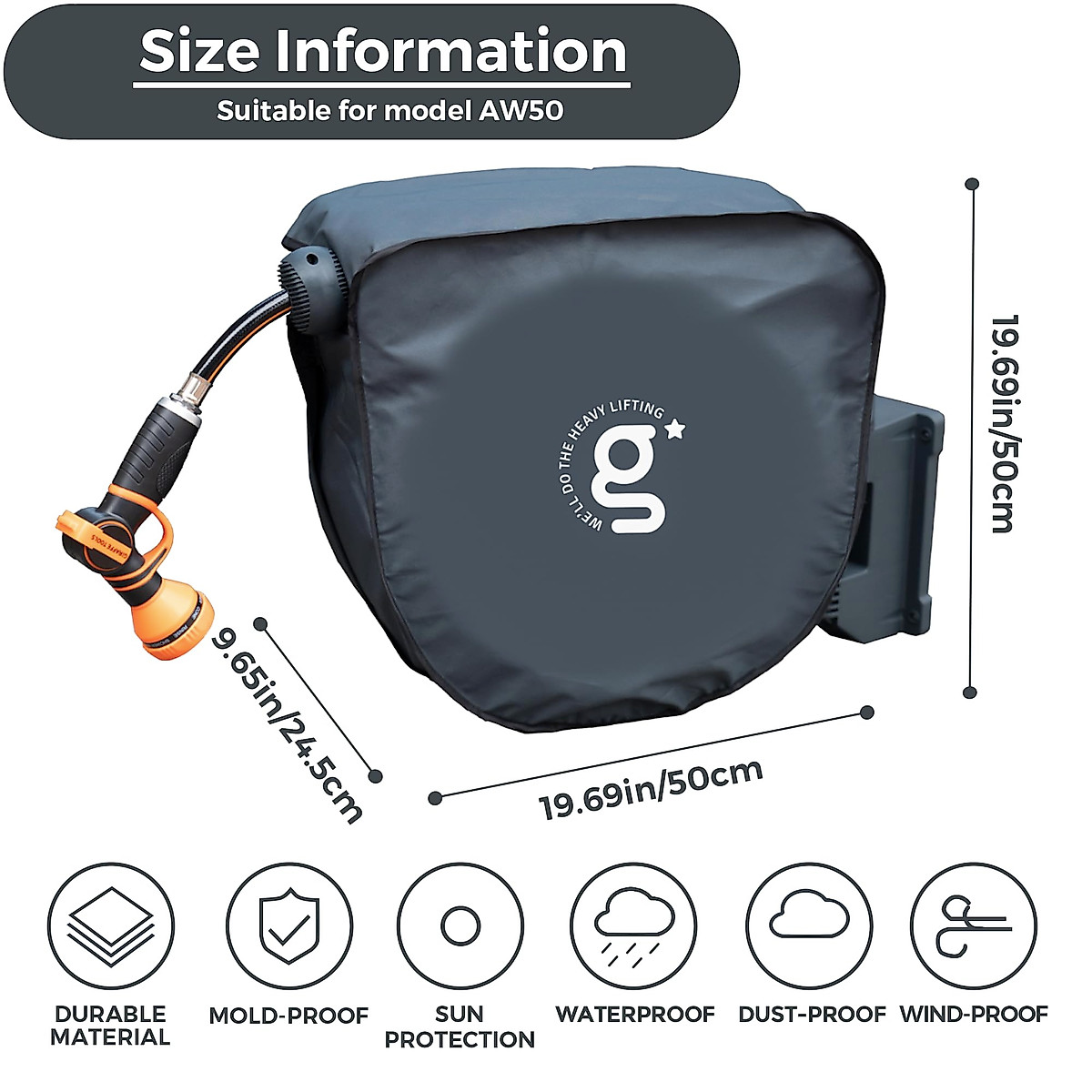 Giraffe Tools AW50 Retractable Garden Hose Reel Cover UV Resistant, Waterproof and Anti-Fading Cover for Water Hose Reel