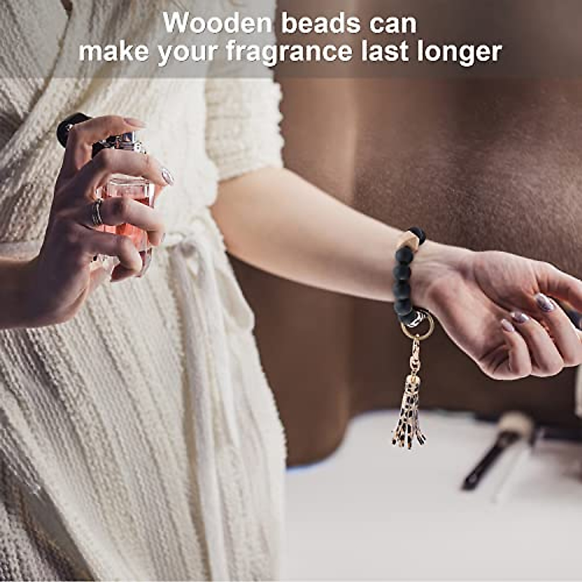 Pusunas Key Chains Women for Car Key Ring Bracelet,Keychain Wristlet,Silicone Beaded Bangle Chains