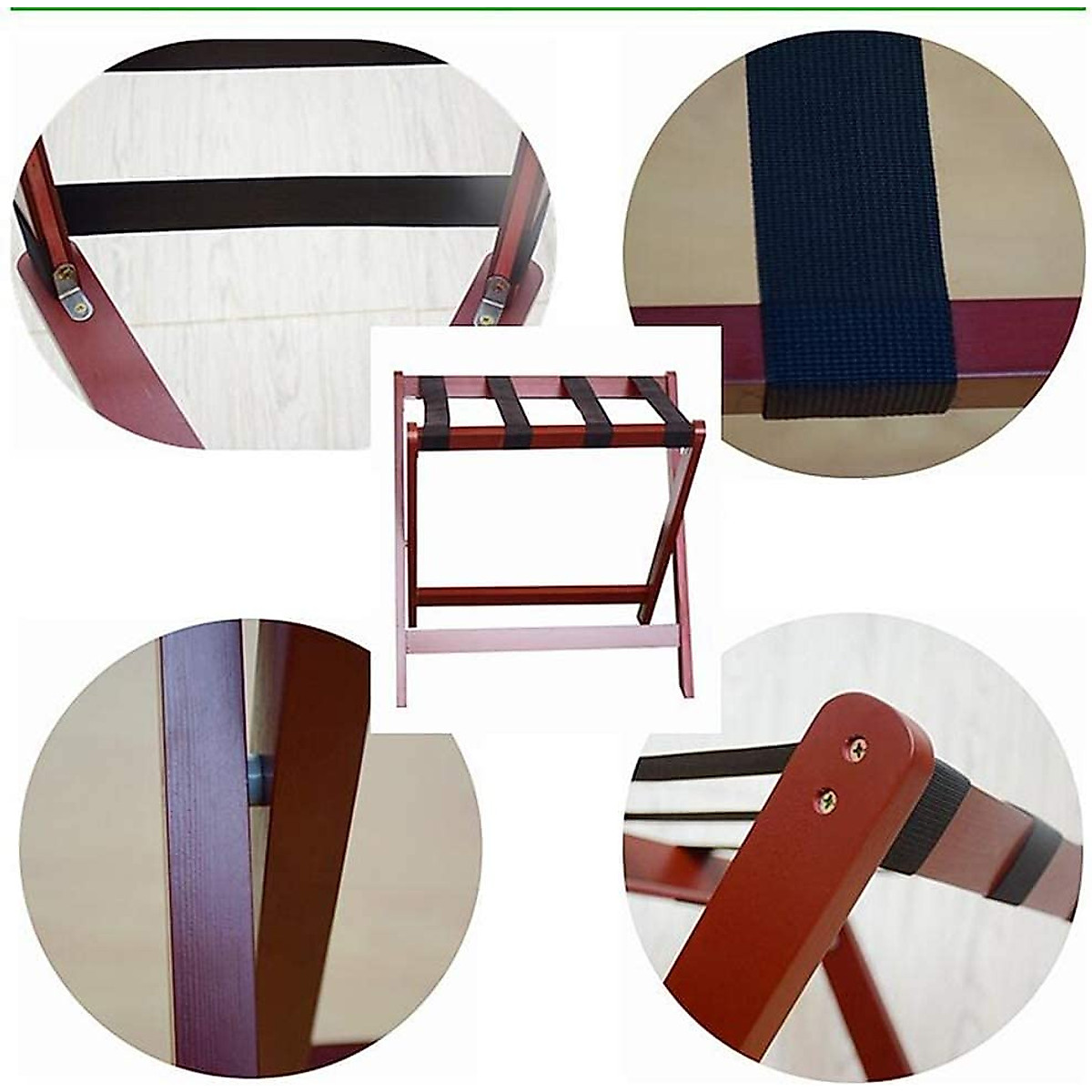 Guest Room Luggage Rack, Folding Suitcase Stand Luggage Rack Suitcase Stand Backrest Foldable Shelf Solid Wood 5 Nylon Bandages Easy to Carry Hotel Multifunction,2 Colours (Color : A, Size : 60x43x67c