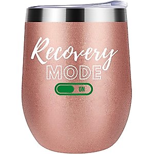After Surgery Gifts for Women With Cancer,Recovery Mode On 12 OZ Insulated Wine Tumbler With Lid,Motivational Gift Idea for Friend Mug,Hot & Cold,Get Well Soon Gifts (Rose Gold)