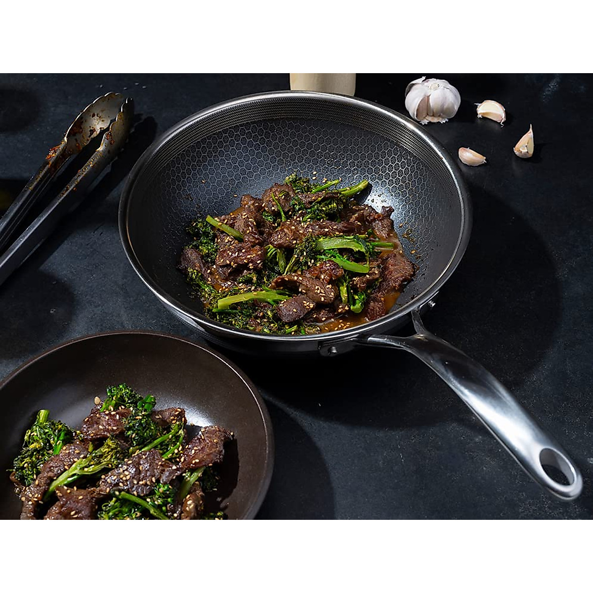 HexClad Hybrid Stainless Steel 10 Inch Wok Pan with Stay Cool Handle, Dishwasher and Oven Safe, Works with Induction, Ceramic, Non Stick, Electric, and Gas Cooktops