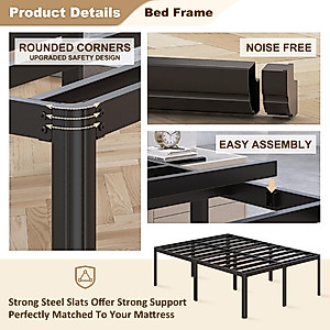 Likelalaso 24 Inch High Queen Bed Frame with Rounded Corner, Heavy Duty Metal Bed Frame Queen Size Under-Bed Storage Space, No Box Spring Needed, Noise Free, Easy Assembly, Black