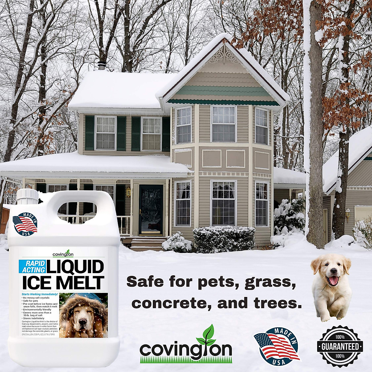 Ice Melt, Pet Safe Ice Melt, De Icer for Sidewalks, Driveways, Decks, & Concrete. Spray Pet Friendly Liquid Ice Melt, Covers More Ground & Easier than Spreading Salt Pellets, USA Made-1 Gallon