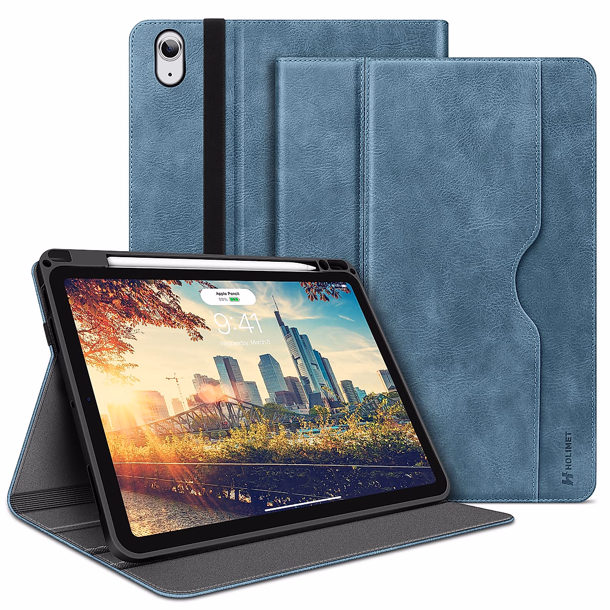 H HOLIMET Case for iPad Air 11 inch 2024 (M2)/iPad Air 4th/5th Generation 10.9-inch with Pencil Holder Pocket Typing Angle Auto Sleep/Wake Muti-Stand Vegan Leather