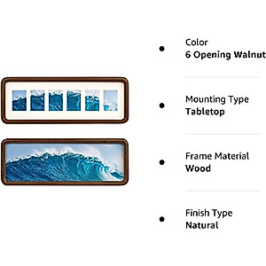 Solid Wood Collage Picture Frame Multi Openings Photo Frame 4x12 / 4x16 Matted to 1.5x2.5 for Wall and Tabletop Display (6 Opening Walnut)