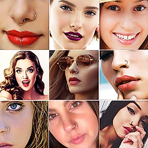 FIBO STEEL 18G-22G 5PCS Stainless Steel Body Jewelry Piercing Nose Ring Hoop for Women (Silver Tone, 18G,8MM)