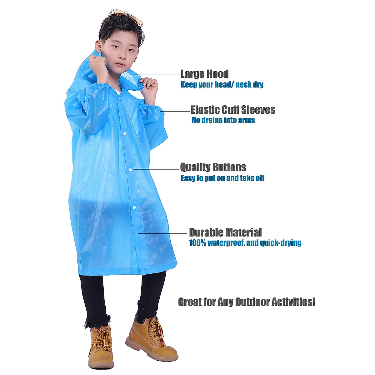 Makonus Kids Rain Jacket, 2 Pack Rain Ponchos for Kids with Hood and Sleeves Reusable Raincoats for Boys and Girls