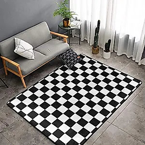 SWEET TANG Area Rug Race Waving Checkered Flag Black and White Modern Soft Floor Mat Throw Rugs Nursery Decoration Rugs Baby Care Crawling Carpet, 60inchx39inch