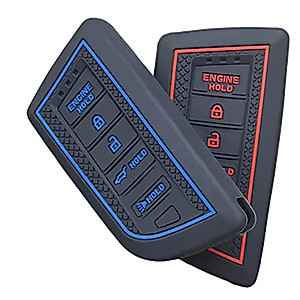 RUNZUIE 2Pcs Silicone Smart Remote Key Fob Compatible with 2023 2022 Acura RDX MDX Key Fob Cover 5 Buttons (Black with Red/Blue)