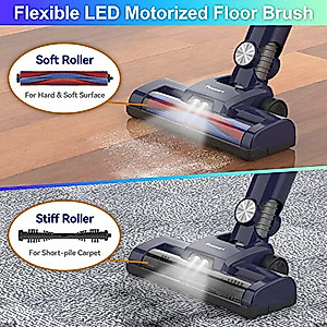 POWEART Cordless Vacuum Cleaner, 6-in-1 Powerful Cordless Stick Vacuum, 210W Vacuum Cordless Rechargeable with 6-Cell 2200mAh Battery, Cordless Vacuum Cleaners for Home Pets Floor - Bendable