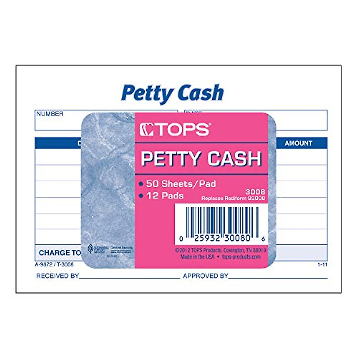 TOPS 3008 Received of Petty Cash Slips, 3 1/2 x 5, 50 per Pad (Pack of 12 Pads)