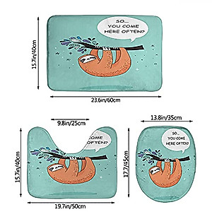 WONDERTIFY Sloths Bathroom Antiskid Pad Cute Funny Sloth Hanging Tree Branch 3 Pieces Bathroom Rugs Set, Bath Mat+Contour+Toilet Lid Cover