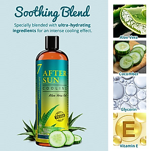 Seven Minerals NEW Cooling After Sun Gel with Aloe Vera - For Skin & Face with Instant Sunburn Relief. Unlike Regular Aftersun Lotion With Cucumber & Vitamin E (12 Fl Oz)