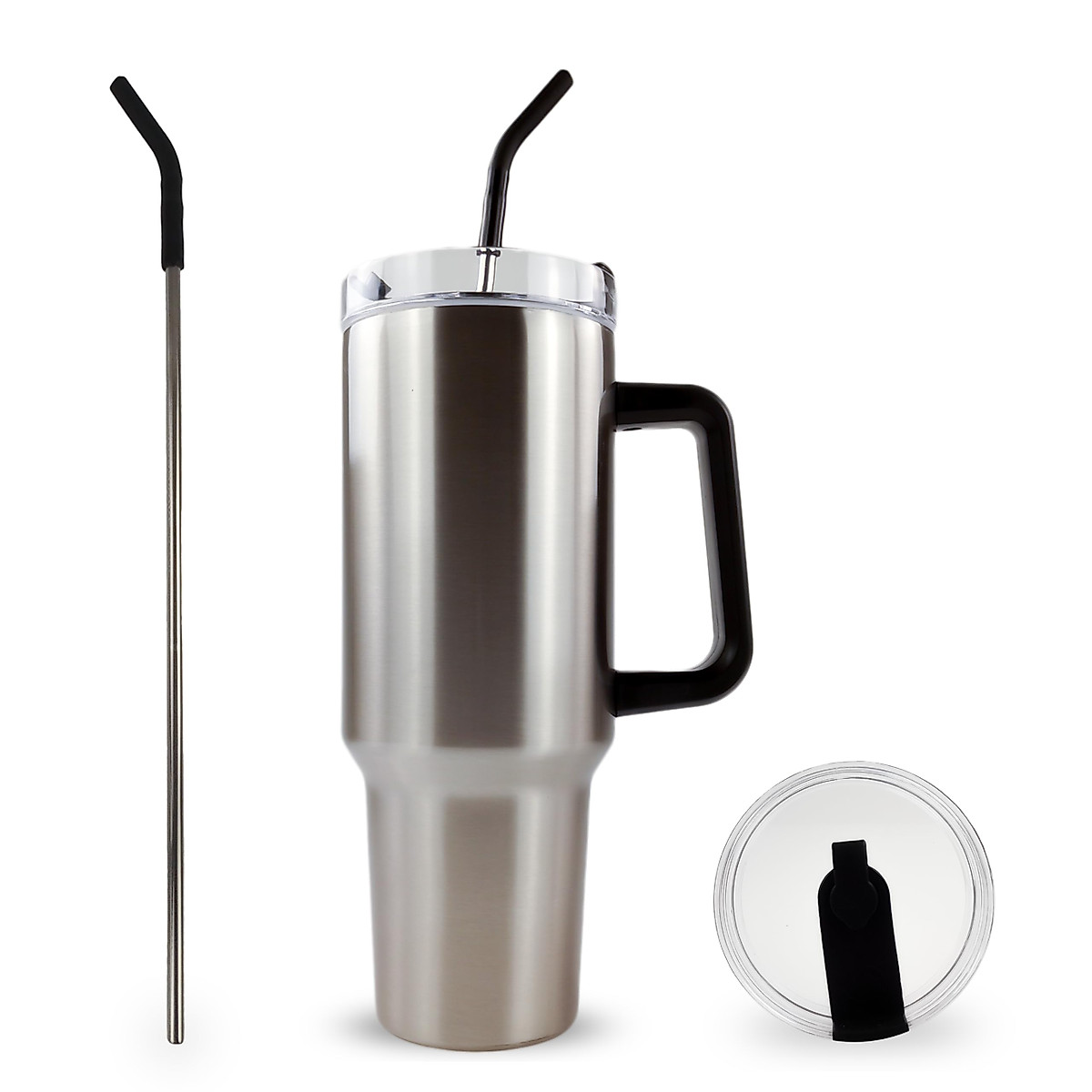 Hogg 40oz Clear Traveler - Blank Sublimation Tumblers Silver, 40 oz Blank Sublimation Tumbler With Handle & Removable Lid, Bulk Travelers With Straws