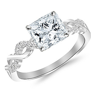 2.13 Carat Twisting Infinity Gold and Diamond Split Shank Pave Set Diamond Engagement Ring with a 2 Carat Moissanite Center