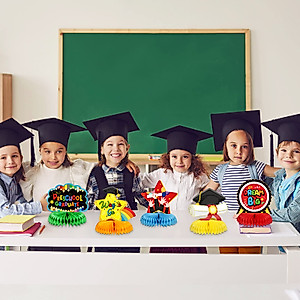 Outus 12 Pcs Preschool Graduation Party Decorations 2024 Kindergarten Graduate Party Honeycomb Centerpieces Congrats Grad Table Toppers for Class of 2024 Elementary Celebration Graduation Party