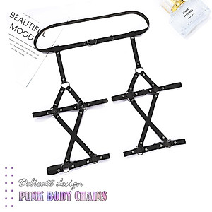 Gemily Punk Waist Chain Belt Leather Black Body Chain Party Leg Harness Garter Rave Body Jewelry for Women and Girls (2)