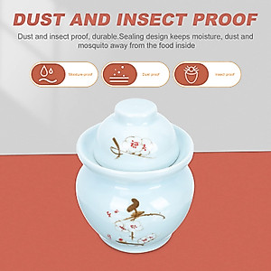 Luxshiny Pickle Jar Ceramic Chinese Pickling Jar Small Japanese Crock Kimchi Jar Pickled Cabbage Cylinder Tank Containers for Pickles Kimchi Appetizer Condiment - Blue