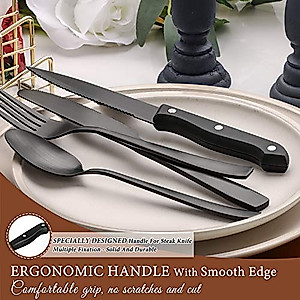 Hiware 24 Pieces Matte Black Silverware Set with Steak Knives for 4, Stainless Steel Flatware Utensils Set, Hand Wash Recommended