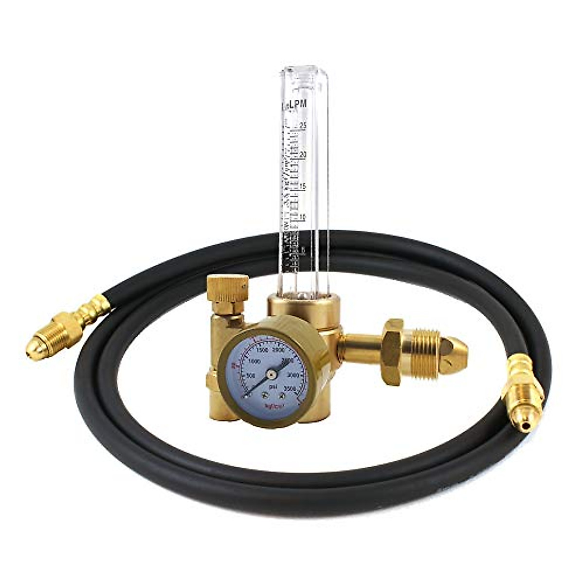 Argon CO2 - TIG/MIG Flowmeter - Welding Regulator - Welder Gauge with 5 Feet Argon Hose - CGA580 - MD