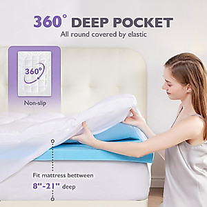SINWEEK Dual Layer 4 Inch Memory Foam Mattress Topper King Size, 2 Inch Cooling Gel Memory Foam Plus 2 Inch Extra Thick Pillowtop Cover, Pressure Relief Soft Mattress Pad,Blue