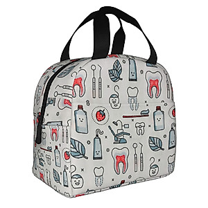 SXIKON Dentist Lunch Bag Dental Hygienist Lunch Box for Women & Men Insulated Picnic Pouch Thermal Cooler Cute Tote Bag for Work Camping Travel, One Size