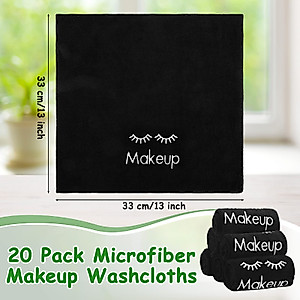 Jadive 20 Pcs Makeup Towels Black 13 x 13 Inches Microfiber Makeup Washcloths Women Makeup Remover Towels Cloth Pads Reusable Face Towels Cleansing Cloth Absorbent Wash Cloth (Cute Style)