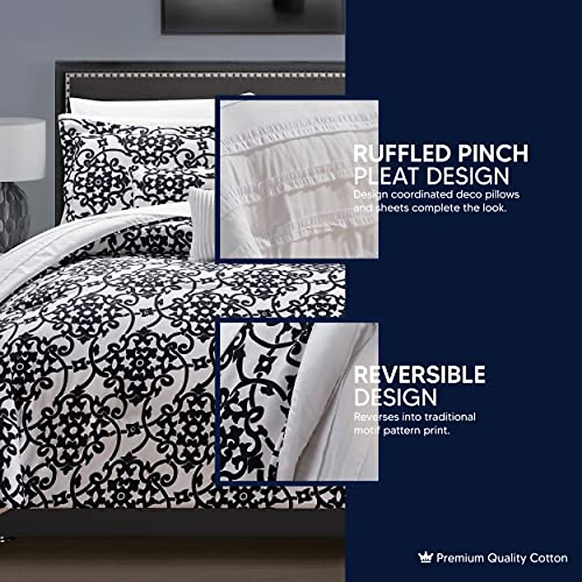 Chic Home Lea 10 Piece Reversible Comforter Bed, King, Navy