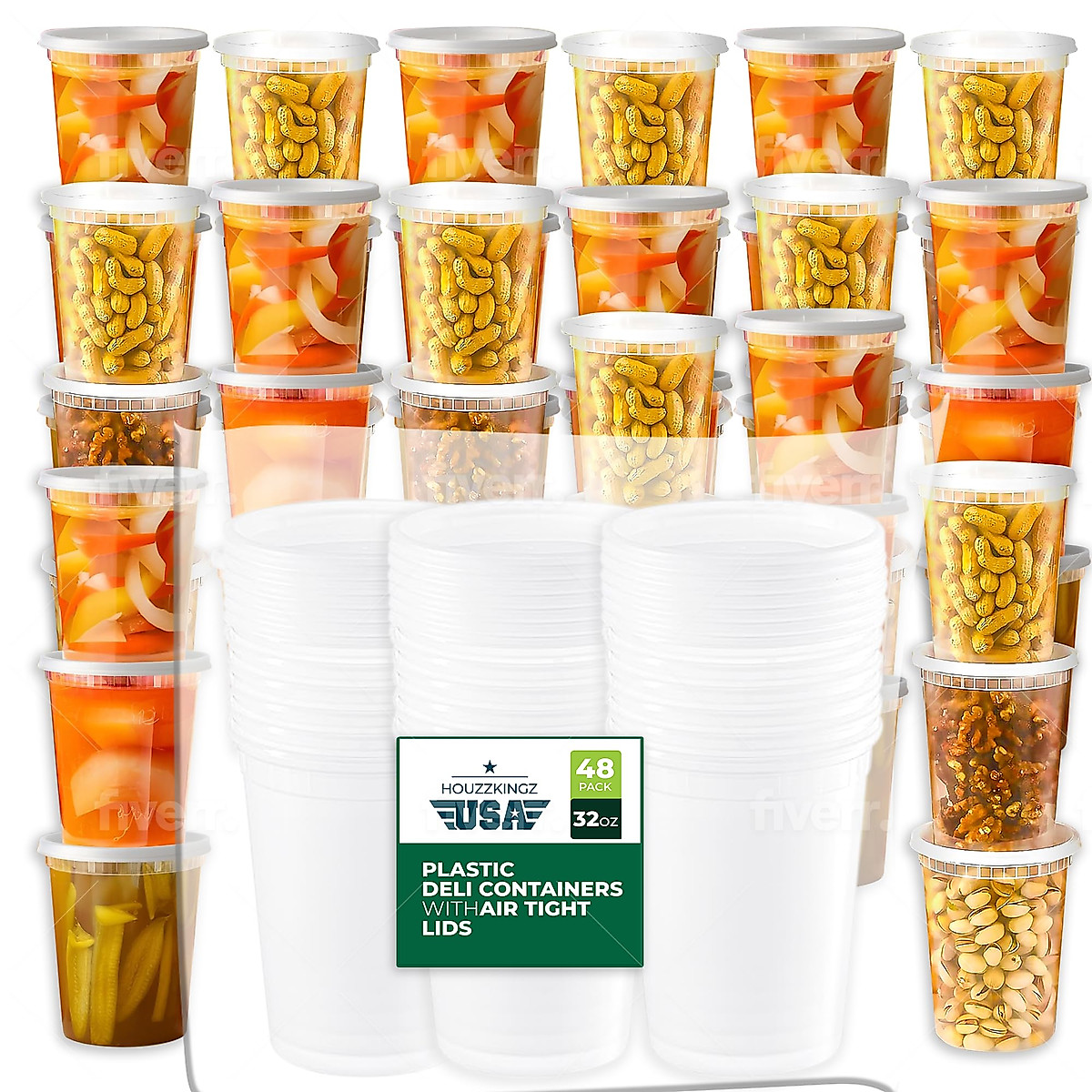 Deli Soup Quart Containers with Lids [32 Oz - 48 Pack], Plastic Food Freezer Storage Containers with Lids, Disposable Heavy Duty Microwavable Airtight To Go Takeaway Take Out Containers Cups With Lids