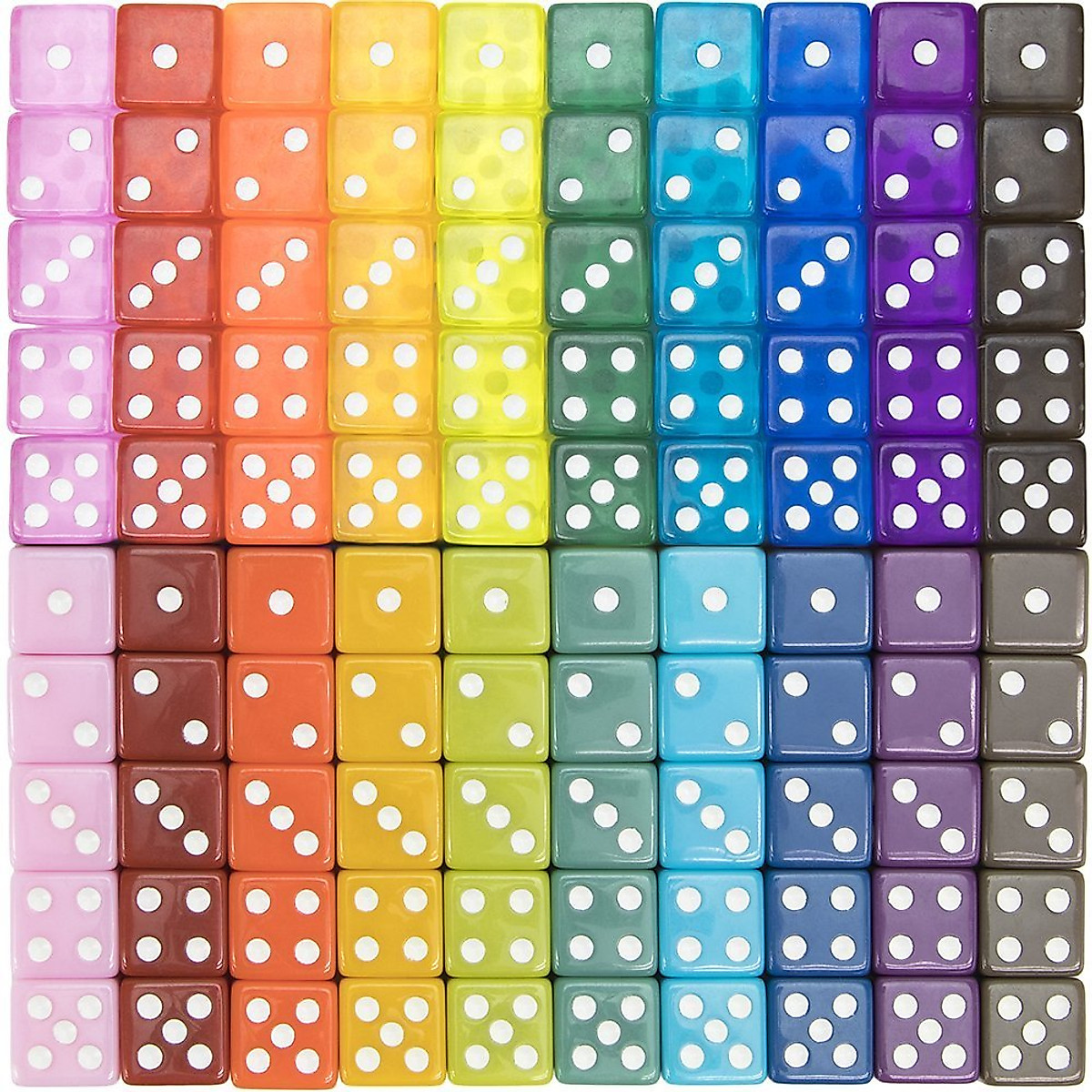 100-Pack of Bulk Six Sided Dice - Standard 16mm Size - Great for Board Games, Casino Games & Tabletop RPGs - Rainbow