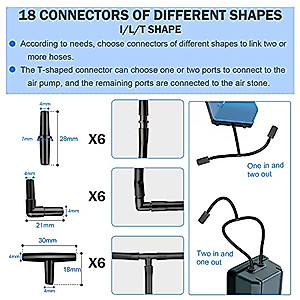 Saricho Aquarium air Pump Accessories Set-9.84/26.25/101.71 feet Aquarium Airline tubing Hose,Check valves,air Stones and connectors of I,L,T Shape (101.71feet Hose 12stone 12check Valve 18connector)